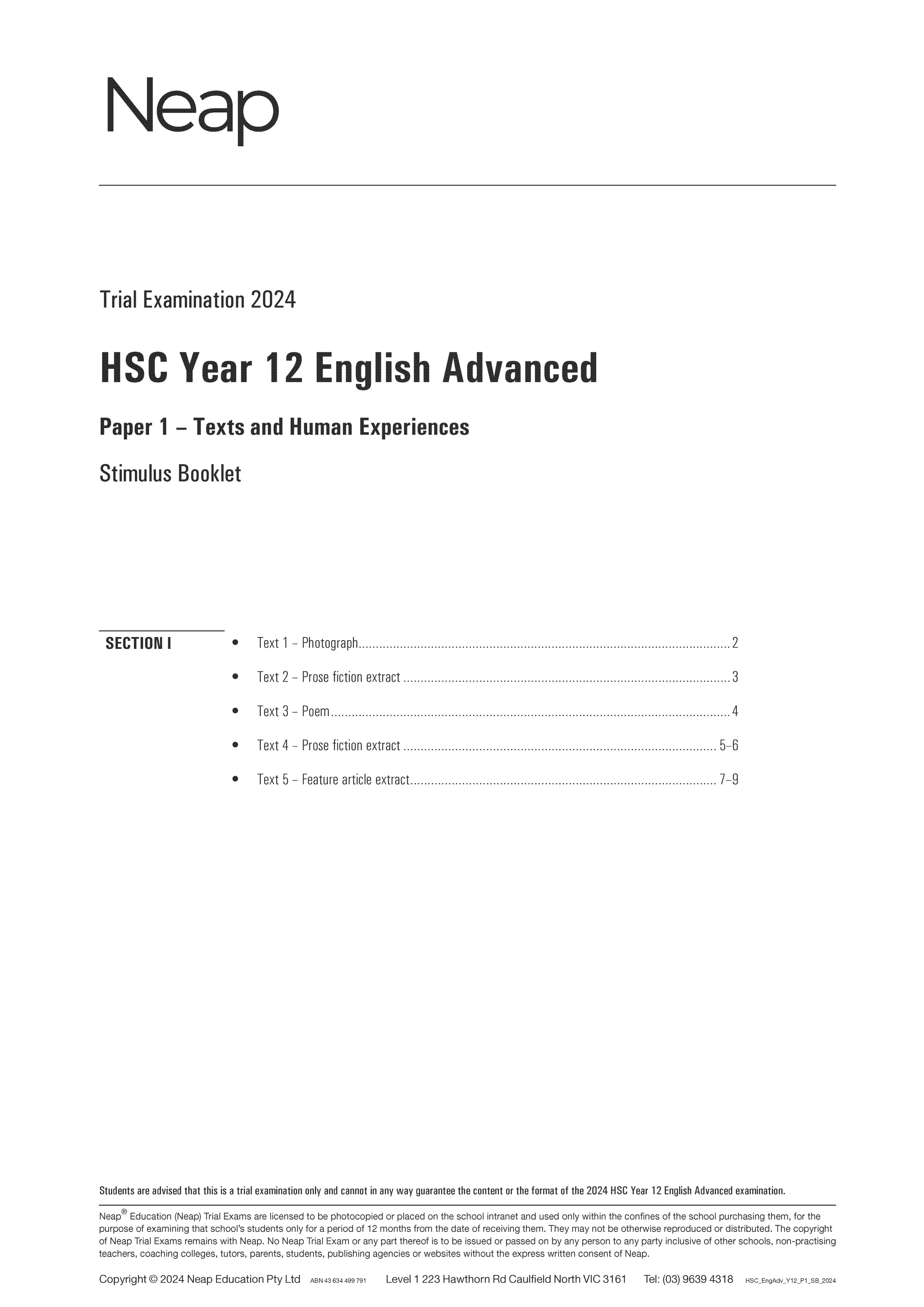 HSC English Advanced Year 12