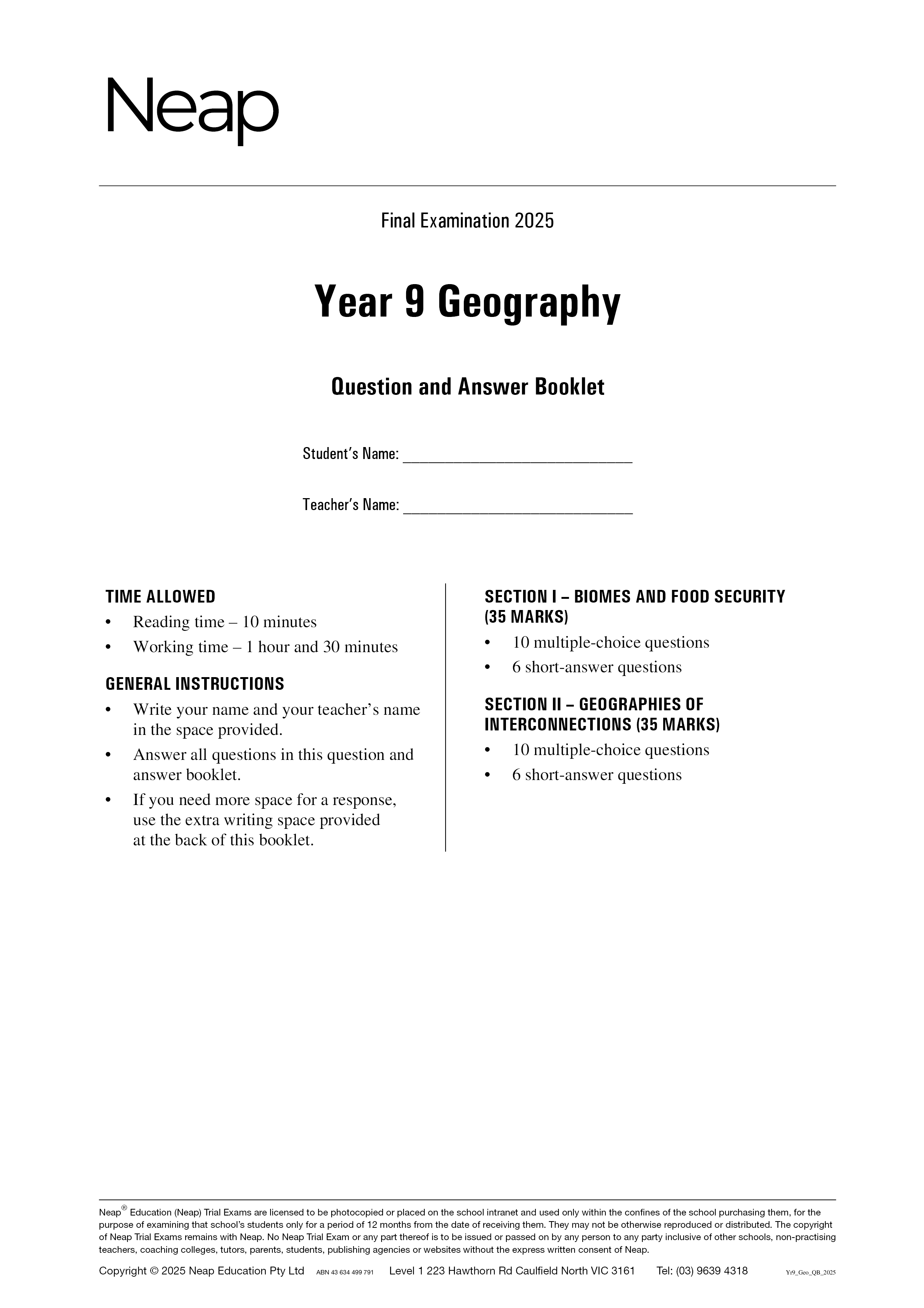 Year 9 Geography Trial Exams