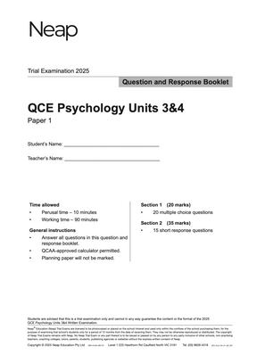 QCE Psychology Units 3&4 Trial Exams