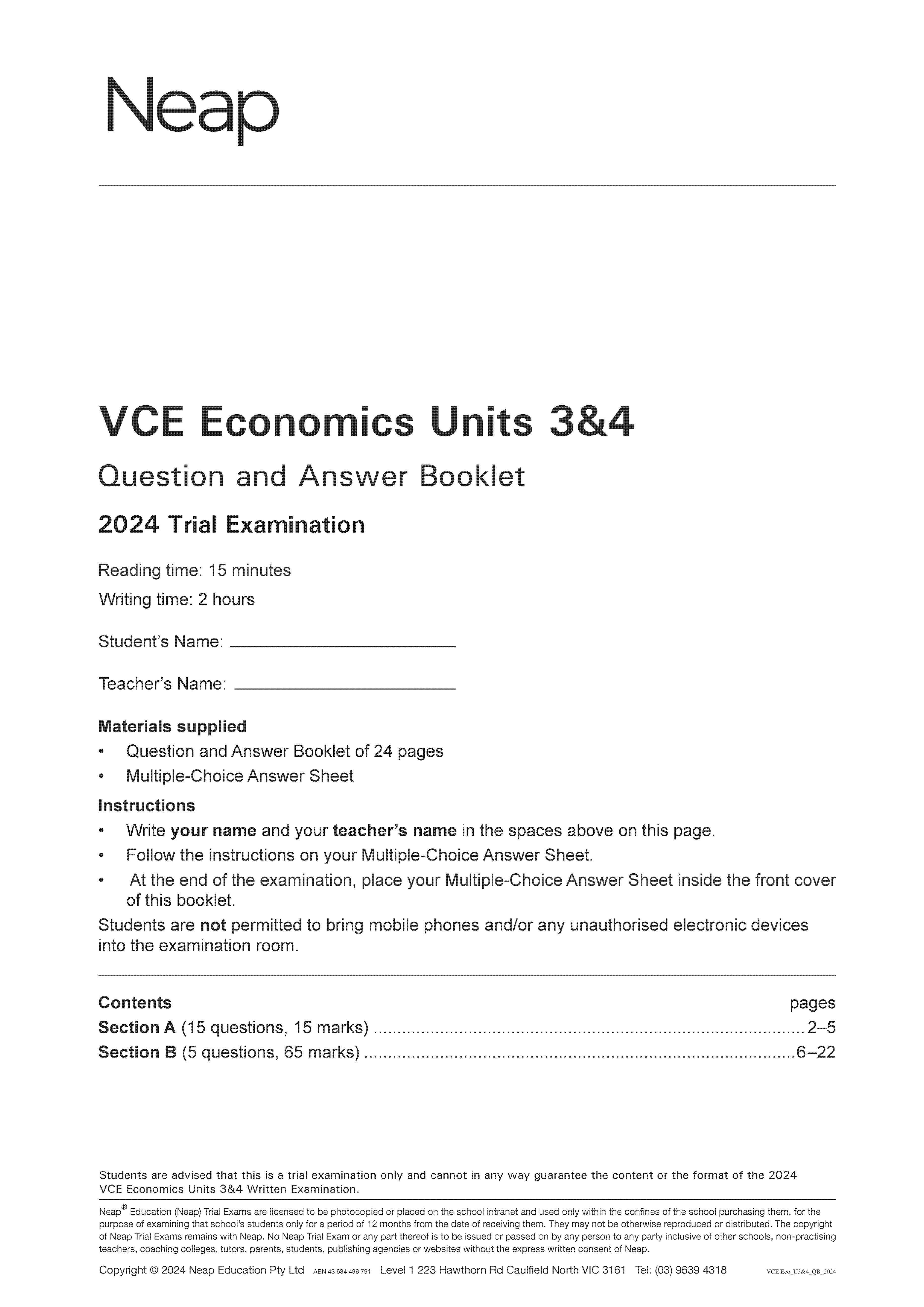 VCE Economics Units 3&4 Trial Exams