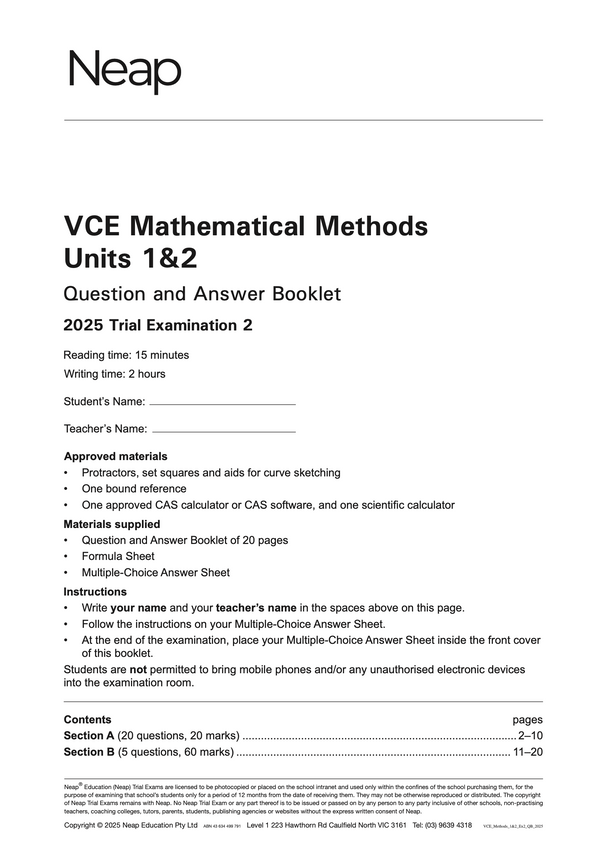 VCE Mathematical Methods Units 1&2 Trial Exams