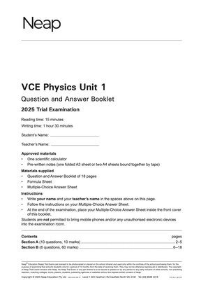 VCE Physics Units 1&2 Trial Exams